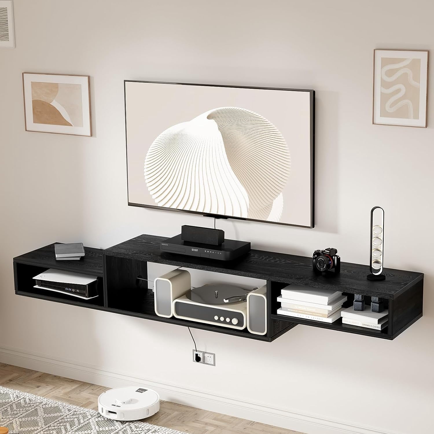 Floating TV Stand Wall Mounted with Power Outlet 59", Floating ...