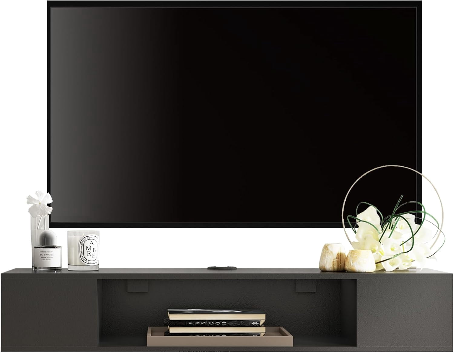 Floating TV Stand Wall Mounted, Wood Media Console Shelf with Storage ...