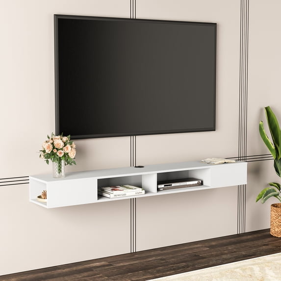 Floating TV Stand Wall Mounted for 75 Inch TV, Floating Entertainment ...