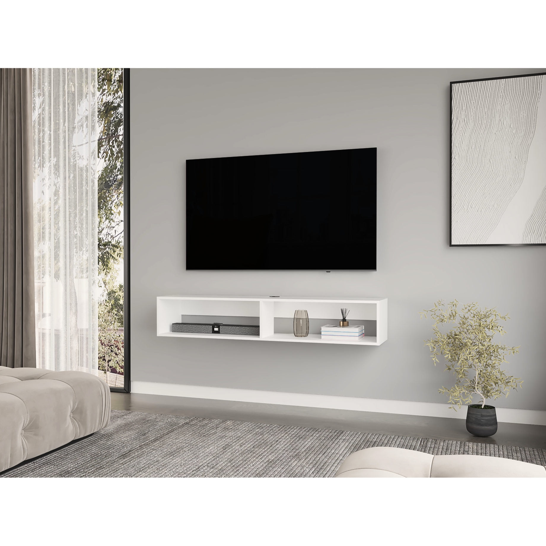 Floating TV Stand with Cable Hole + High - Quality Build”-“Bedroom/Entertainment Room + Long ...