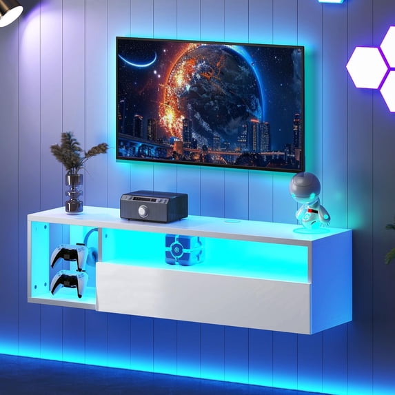 Floating TV Stand with LED Lights Wall Mounted TV Shelf with Led Lights ...