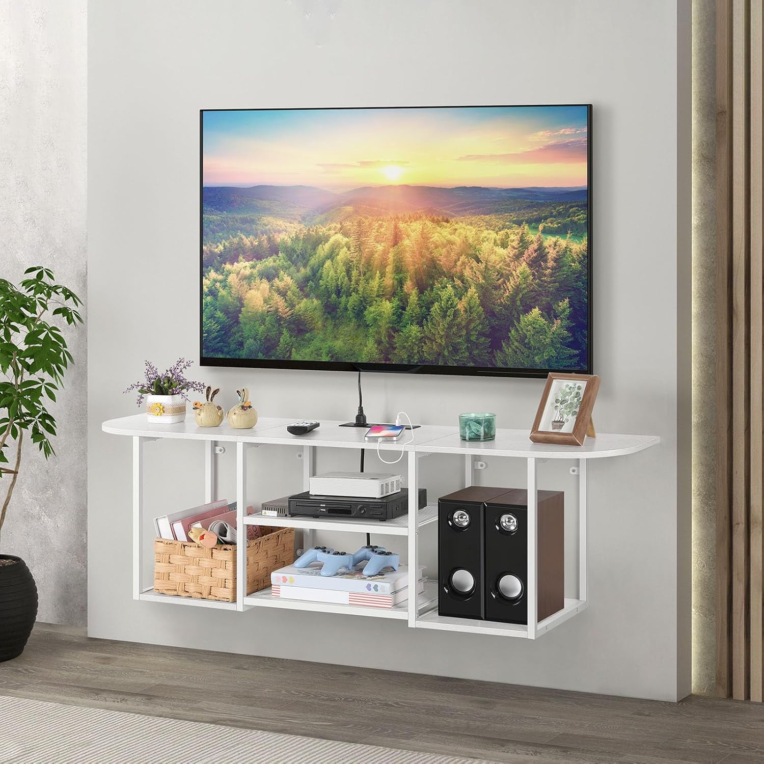 Floating TV Stand with Power Outlet Wall Mounted Entertainment Center ...