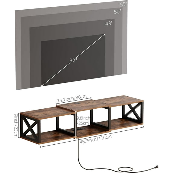 Floating TV Stand with Power Outlets, Wall-Mounted Entertainment ...