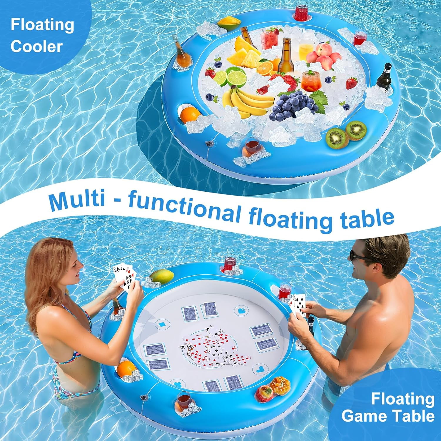 Floating Table for Pool 39 Inch Inflatable Pool Game Table with Cup ...
