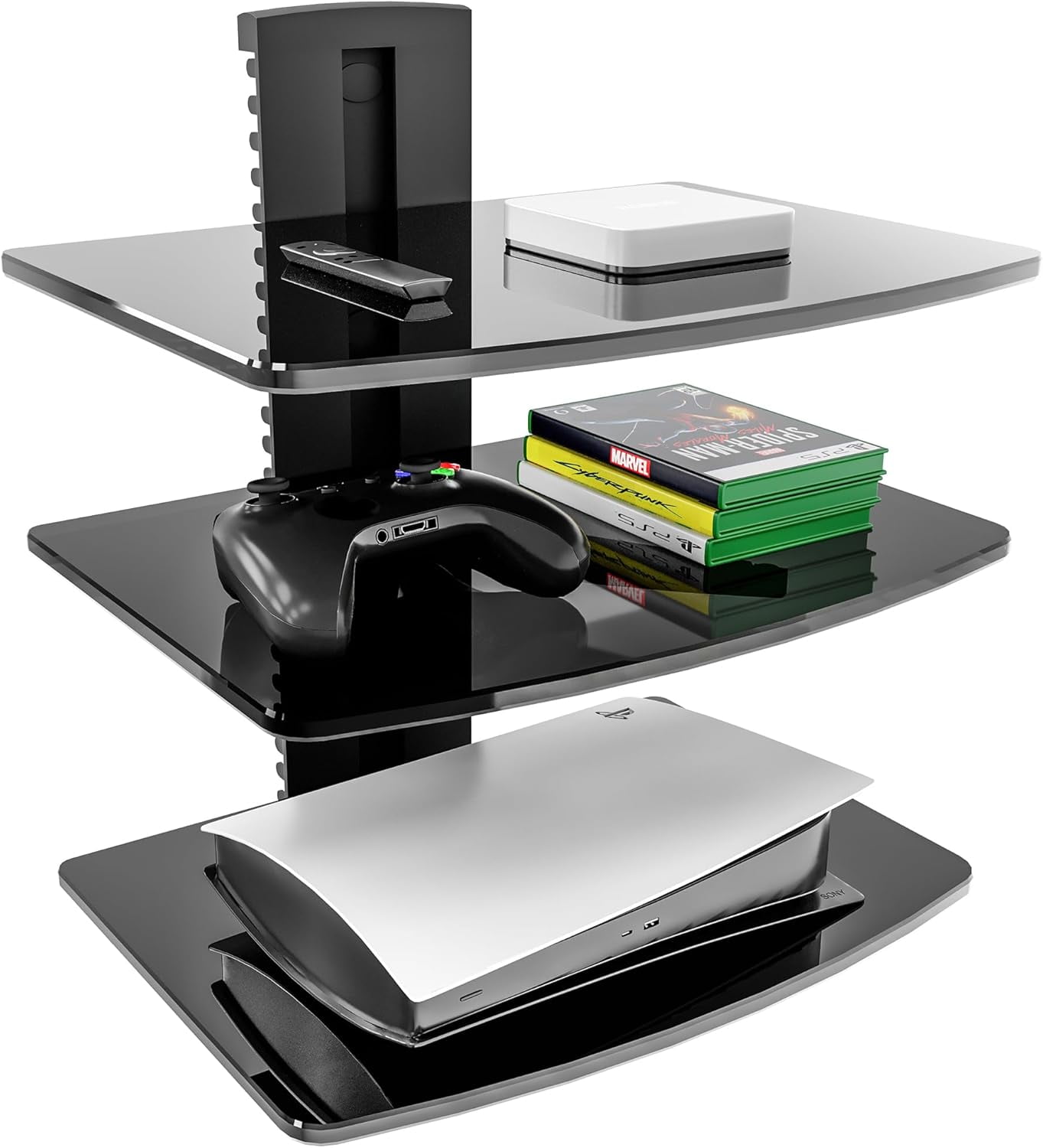 Floating Wall Mounted Shelf - 3 Tiers Floating Entertainment AV Shelf ...