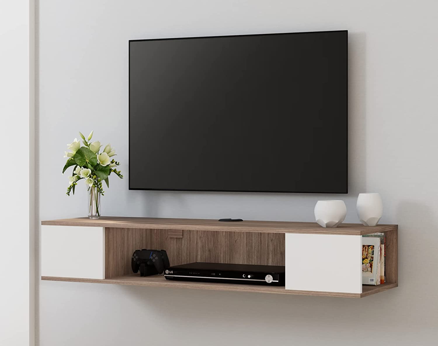 Floating Wall Mounted TV Stand for TVs up to 55", White&Oak - Walmart.com