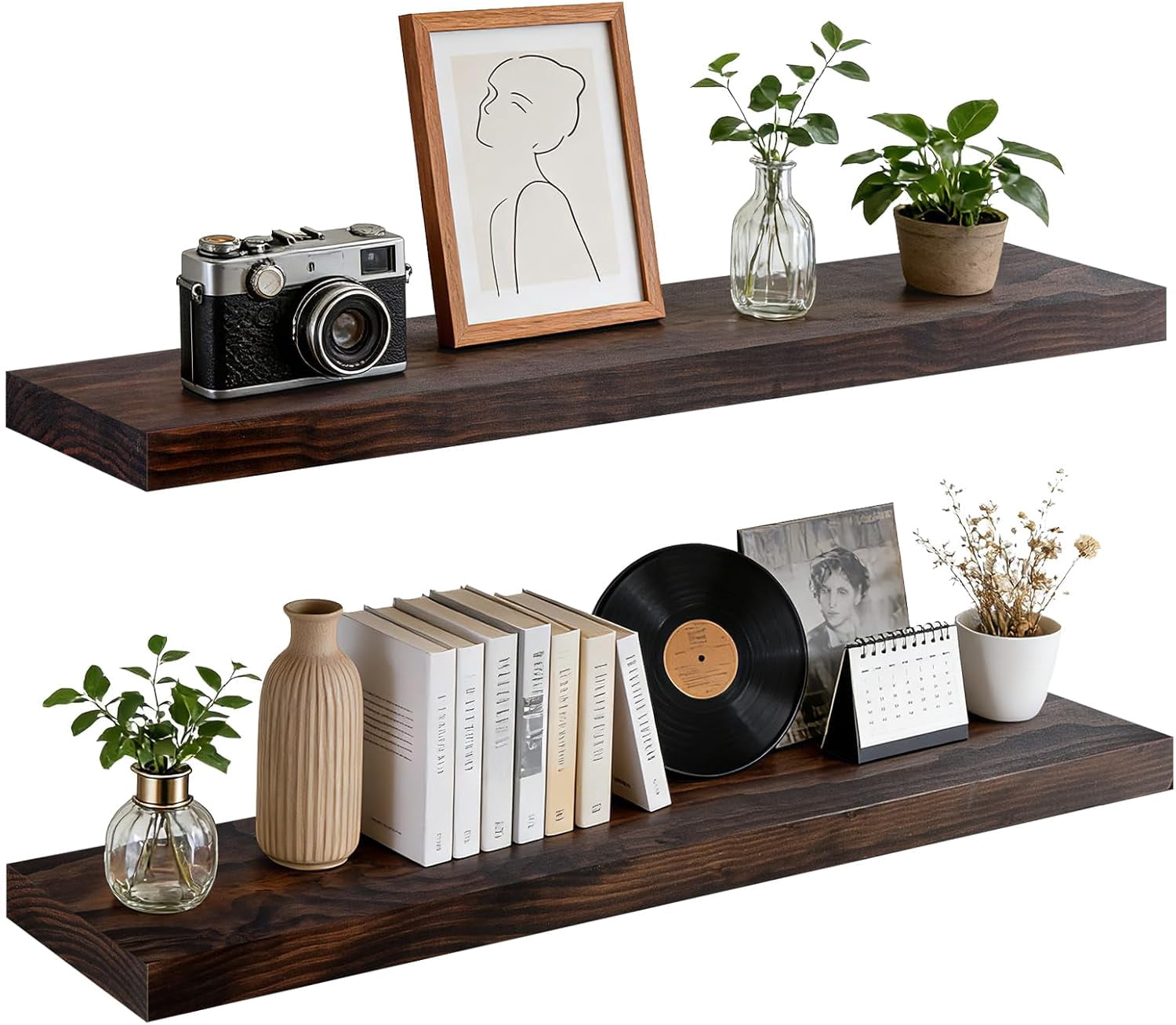 Floating Wall Shelf 48x6.8x1.7 Inch \u2013 Solid Wood Shelf in Walnut ...