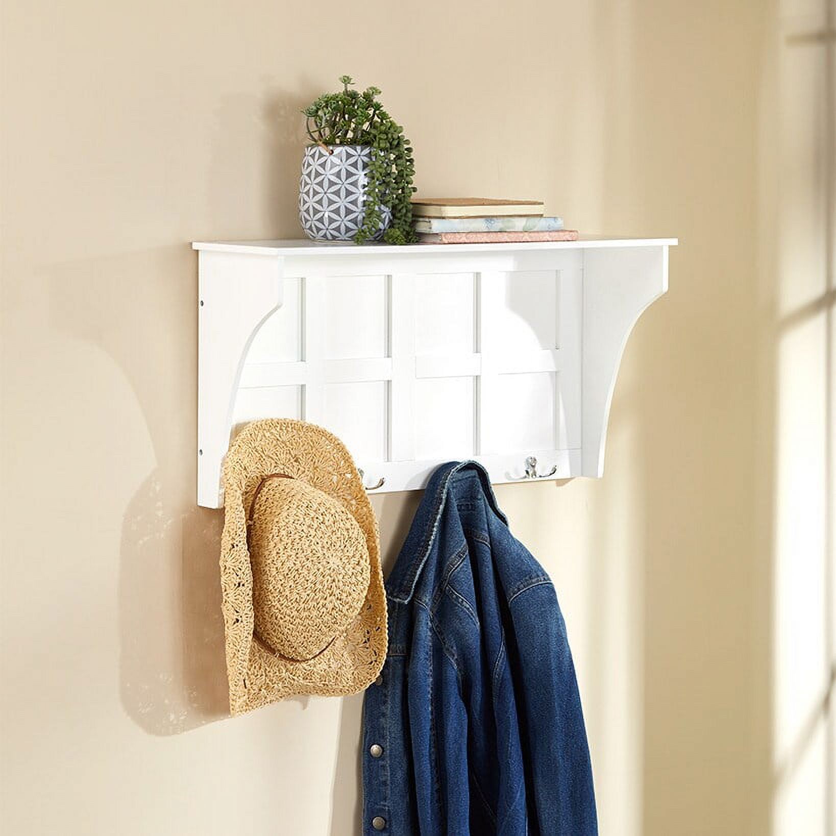 Floating Wall Shelf - Farmhouse Mounted Rack with Storage Space - White ...
