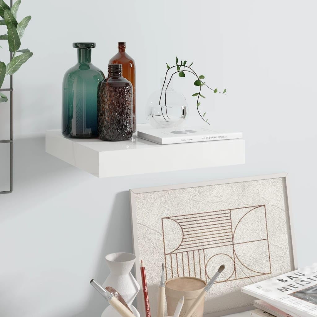 Floating Wall Shelf High Gloss White MDF with Invisible Mounting System ...