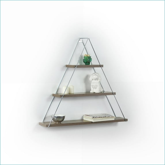 Floating Wall Shelf, Rustic Triangle Design, Walnut Brown/Chrome Silver ...