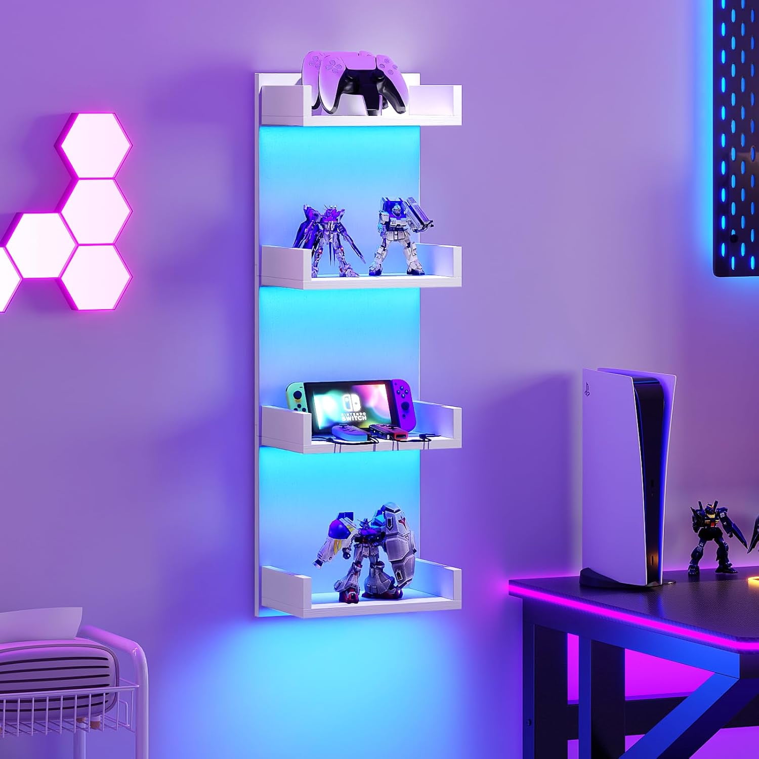 Floating Wall Shelves with LED Lights, 4-Tier Floating Shelf Wall ...