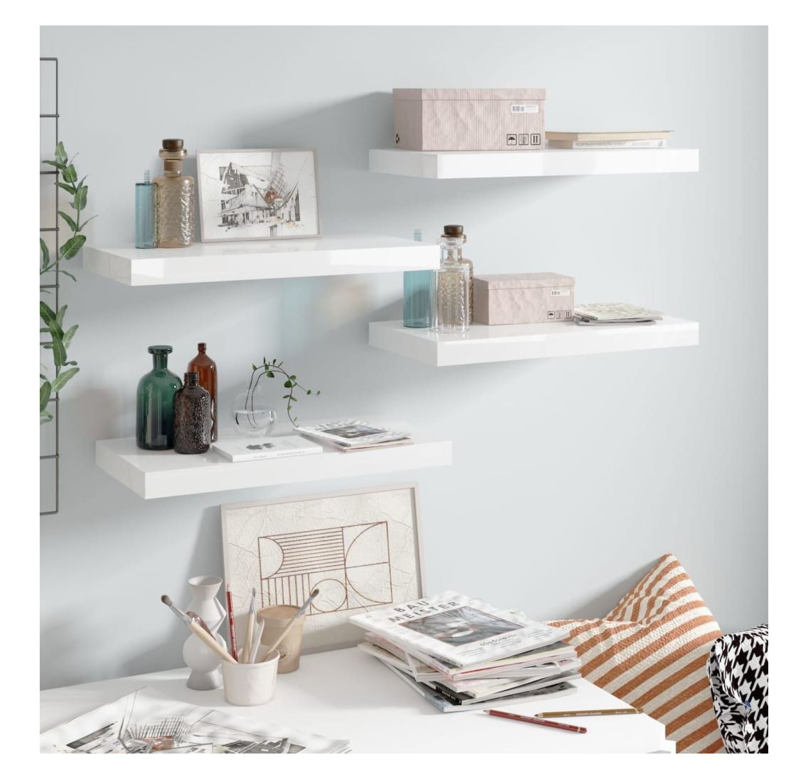 Floating Wall Shelves Set of 4, 19.7x9.1x1.5 White MDF Display Shelves ...