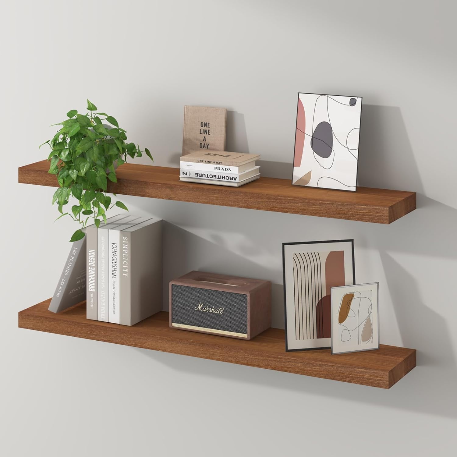Floating Wall Shelves for Bedroom Bathroom Wall Mounted Solid Wood 36 ...