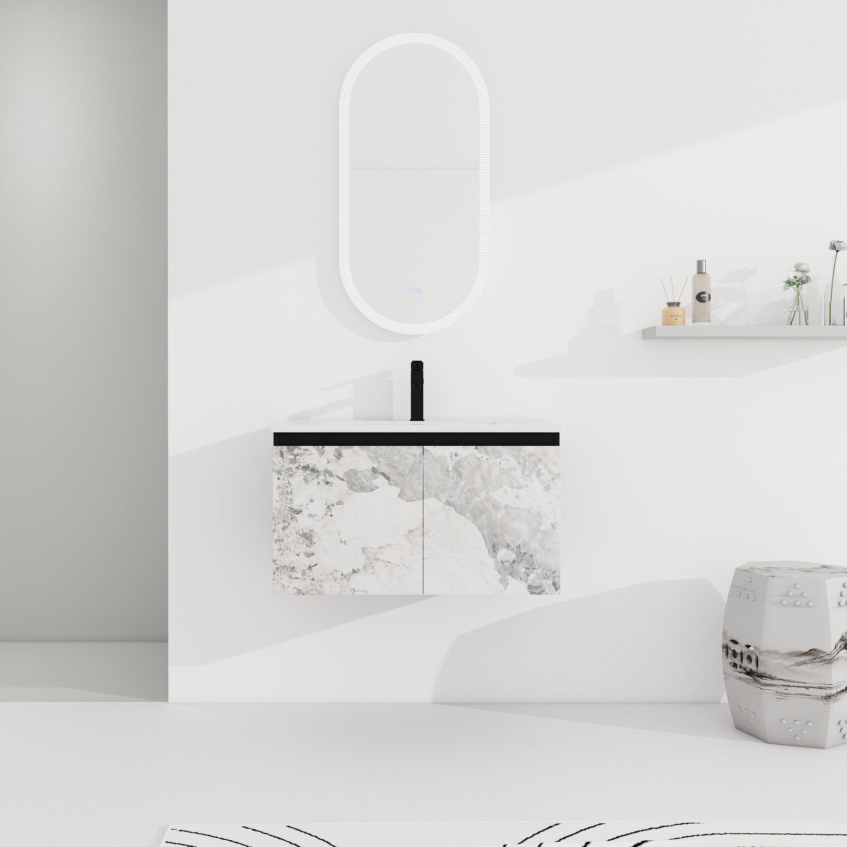 Floating Wall Vanity / Ceramic Basin, Three-Layer Glaze, Smooth ...