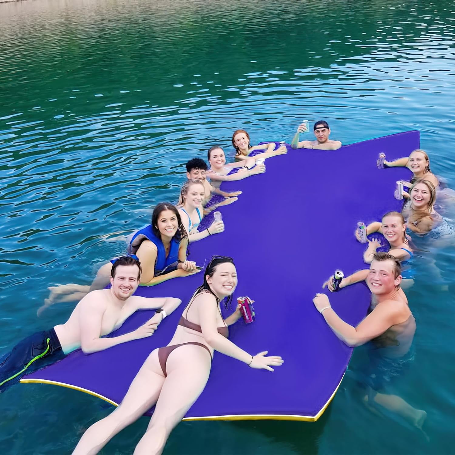 Floating Water Mat 9/12/18 Ft, 3 Layer Tear Resistant XPE Foam Floating Mat for Lake Pool Beach ...
