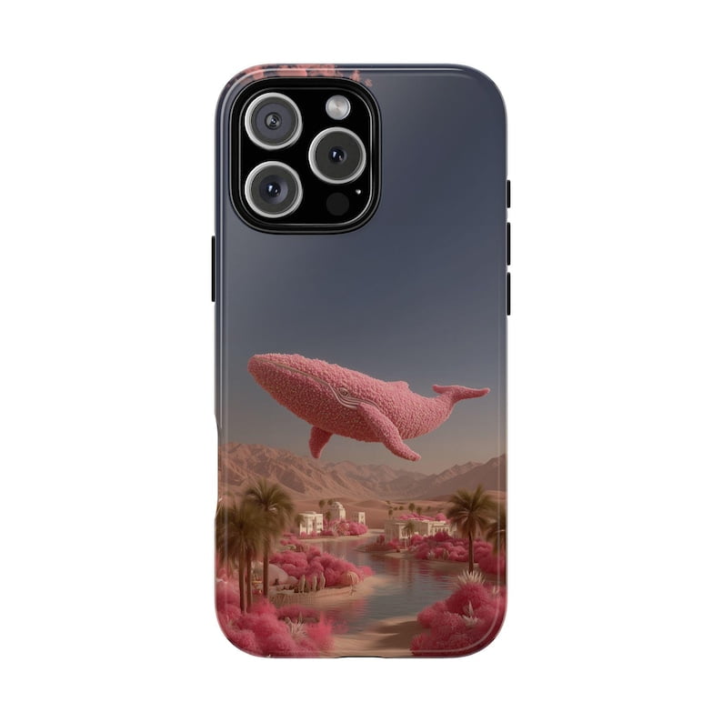 Floating Whale Surrounded by Pink Florals in Desert Oasis Scene Phone ...