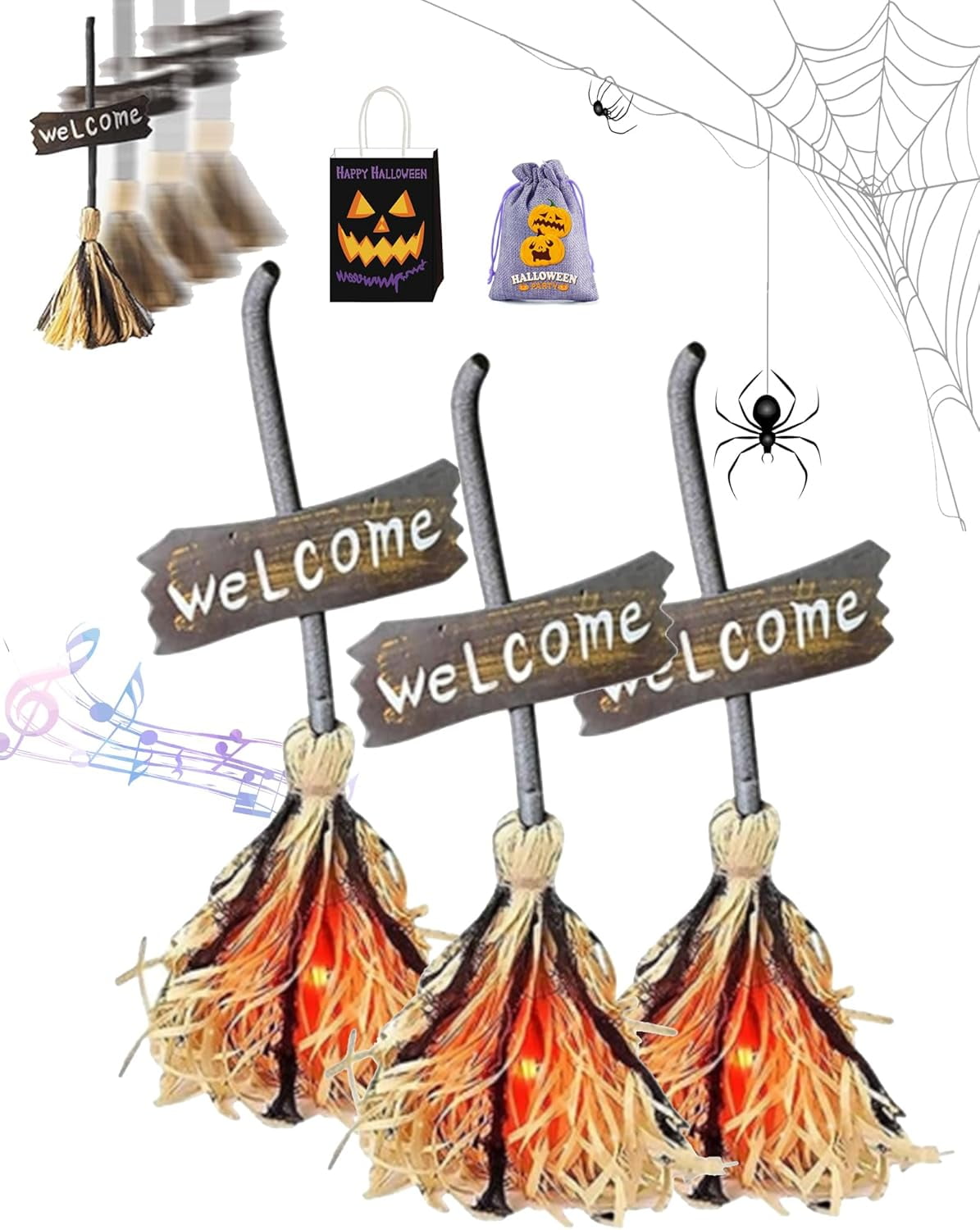 Floating Witch Broom Halloween, Animated Witch Brooms with Spooky ...