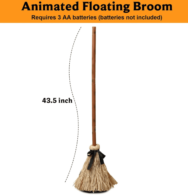 Floating Witch's Broom –Haunted Dancing Broom, Tall Animated Light Up ...