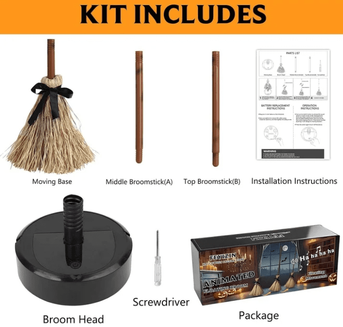 Floating Witch's Broom –Haunted Dancing Broom, Tall Animated Light Up ...