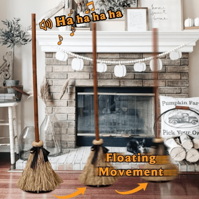 Floating Witch's Broom –Haunted Dancing Broom, Tall Animated Light Up ...