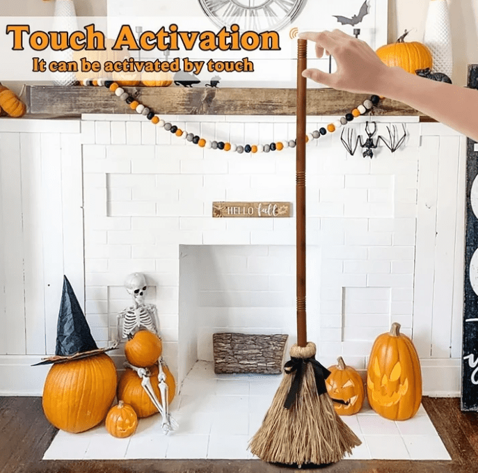 Floating Witch's Broom –Haunted Dancing Broom, Tall Animated Light Up ...