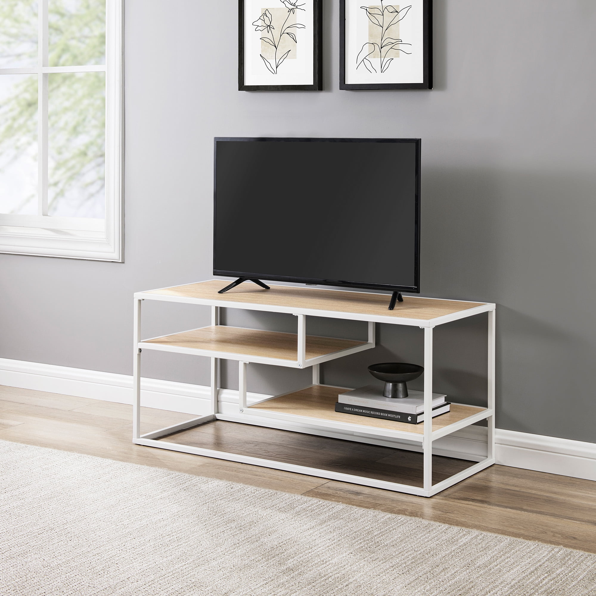 Floating Wood Shelf TV Stand for TVs up to 43 Inches Coastal Oak ...