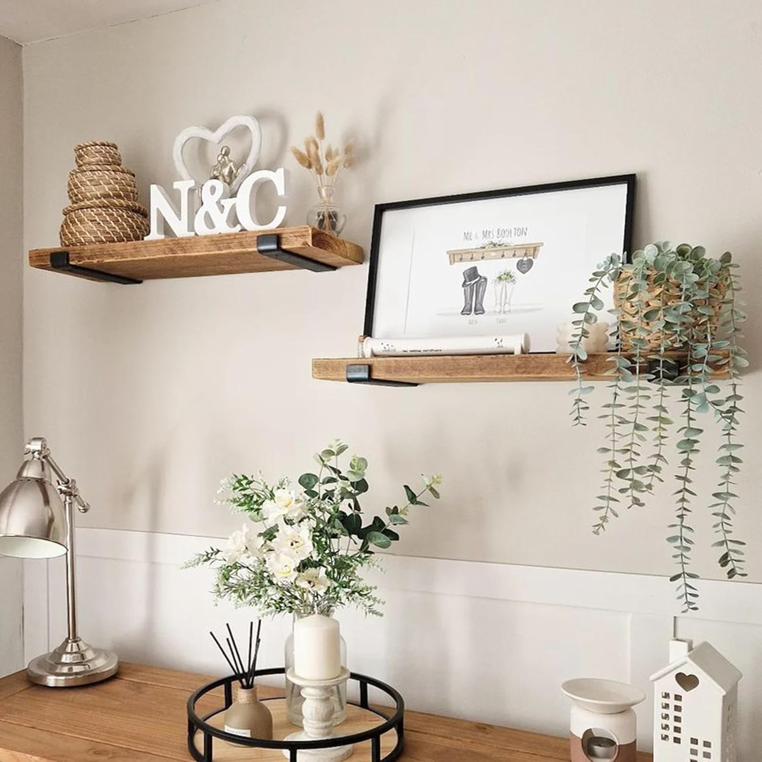 Floating Wood Shelves for Wall,24" Kitchen Wall Mounted Shelves with 5 ...