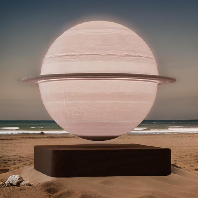 Floating and spinning three-color display of a levitating Saturn lamp ...