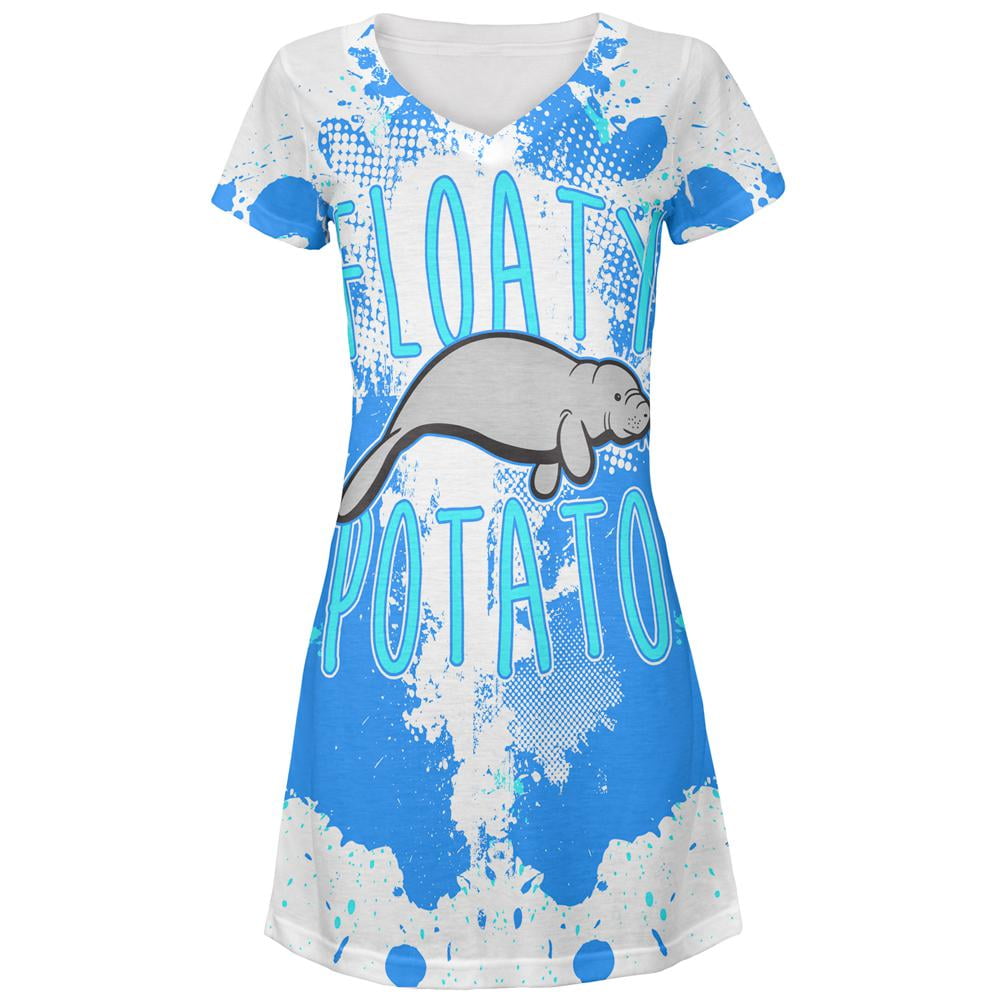 Floaty Potato Manatee Funny Grunge Splatter All Over Juniors Beach ...