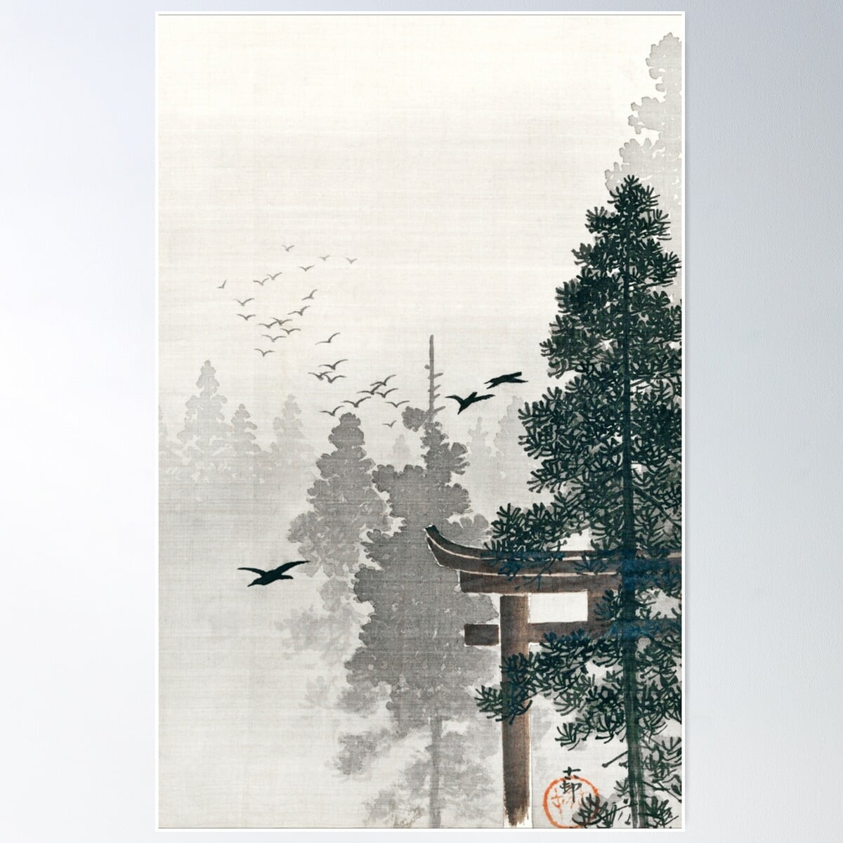 Flock Of Birds And A Torii Gate In A Pine Tree Forest (1877-1945) By ...