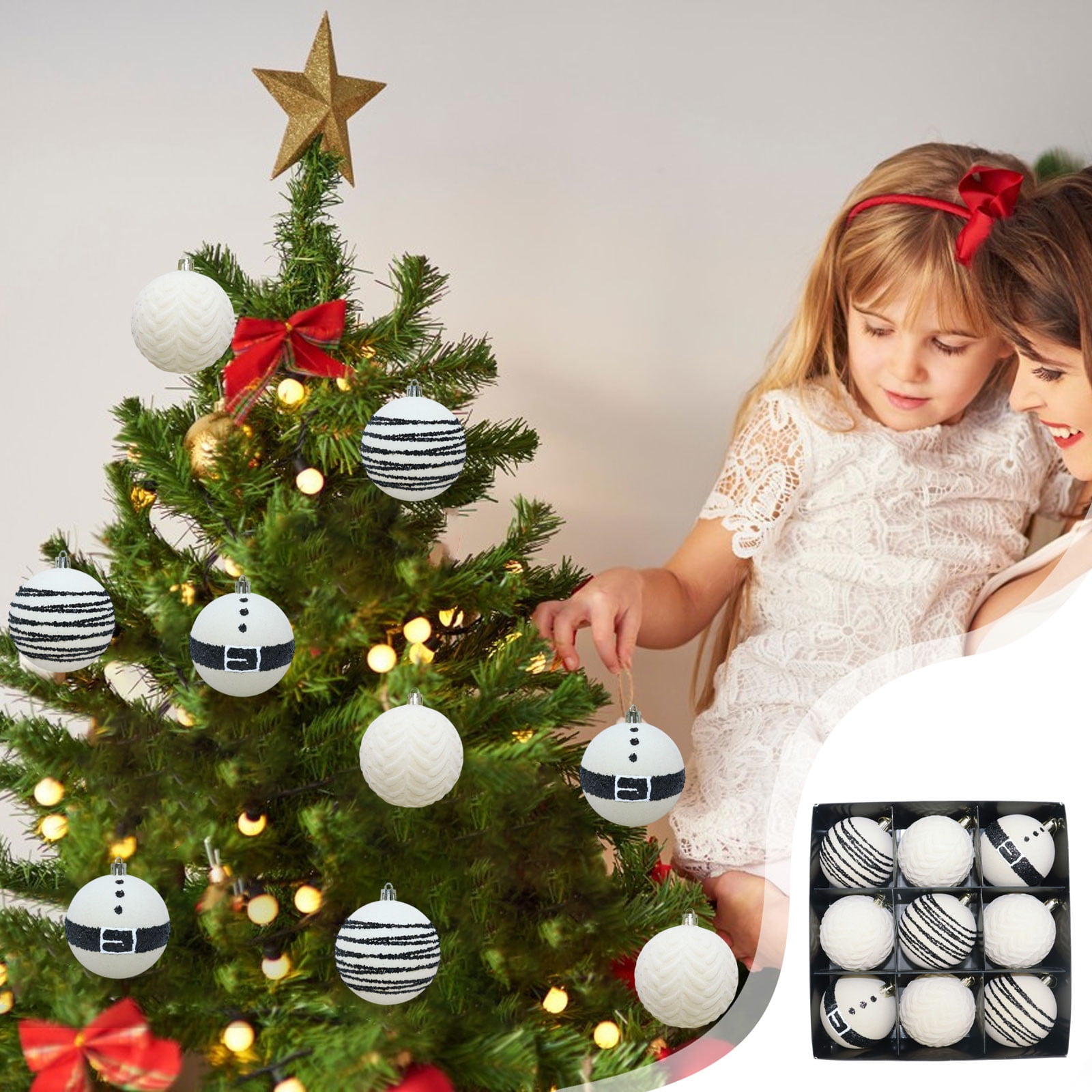 Flock Christmas Tree Ornaments Set - 9Pcs Holiday Decorations with ...