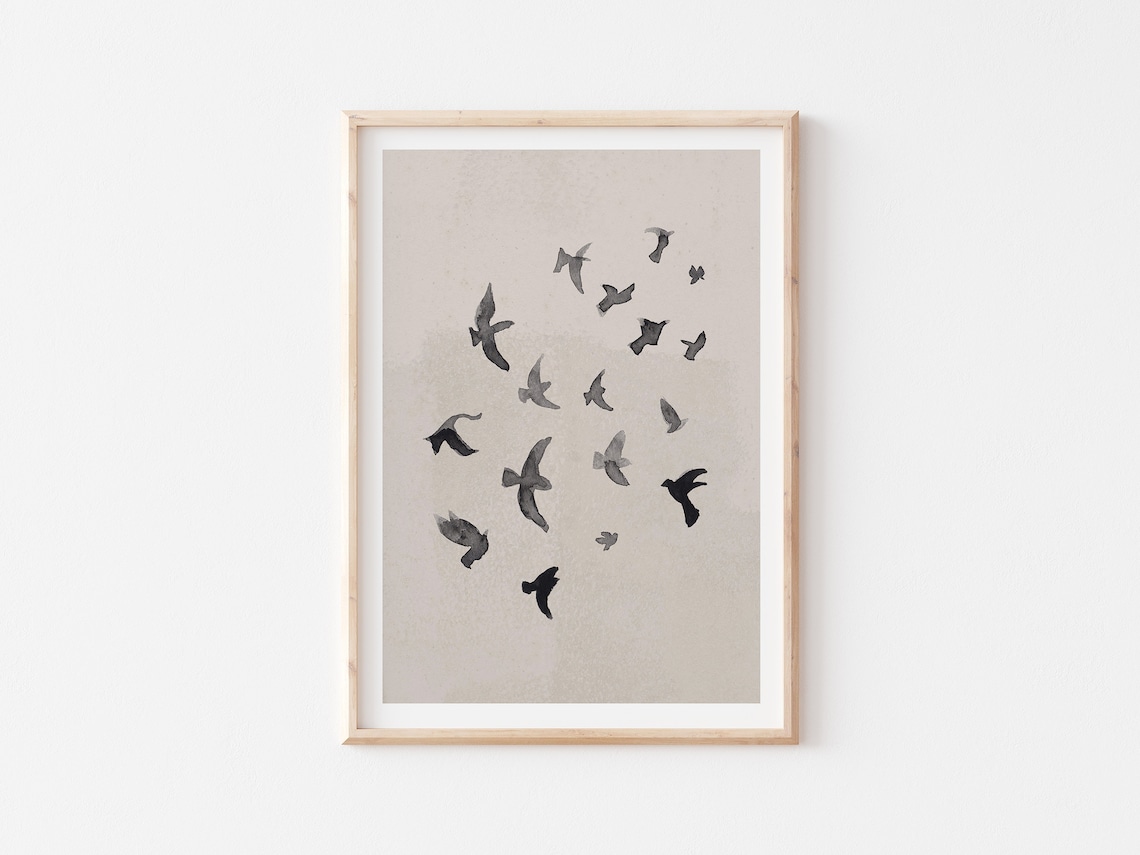 Flock Of Birds Print, Abstract Wall Art, Minimalist Bird Wall Decor ...
