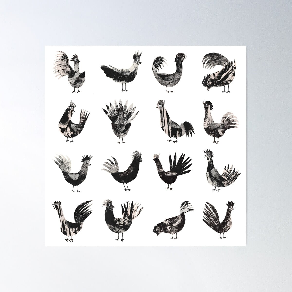 Flock Of Chickens Poster Wall Art, Modern Wall Decor For Living Room ...