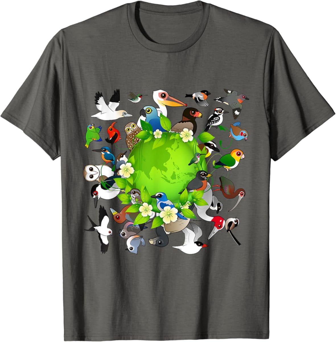 Flock of Cartoon Birds Around Earth | Earth Day Birdorable T-Shirt Gift ...