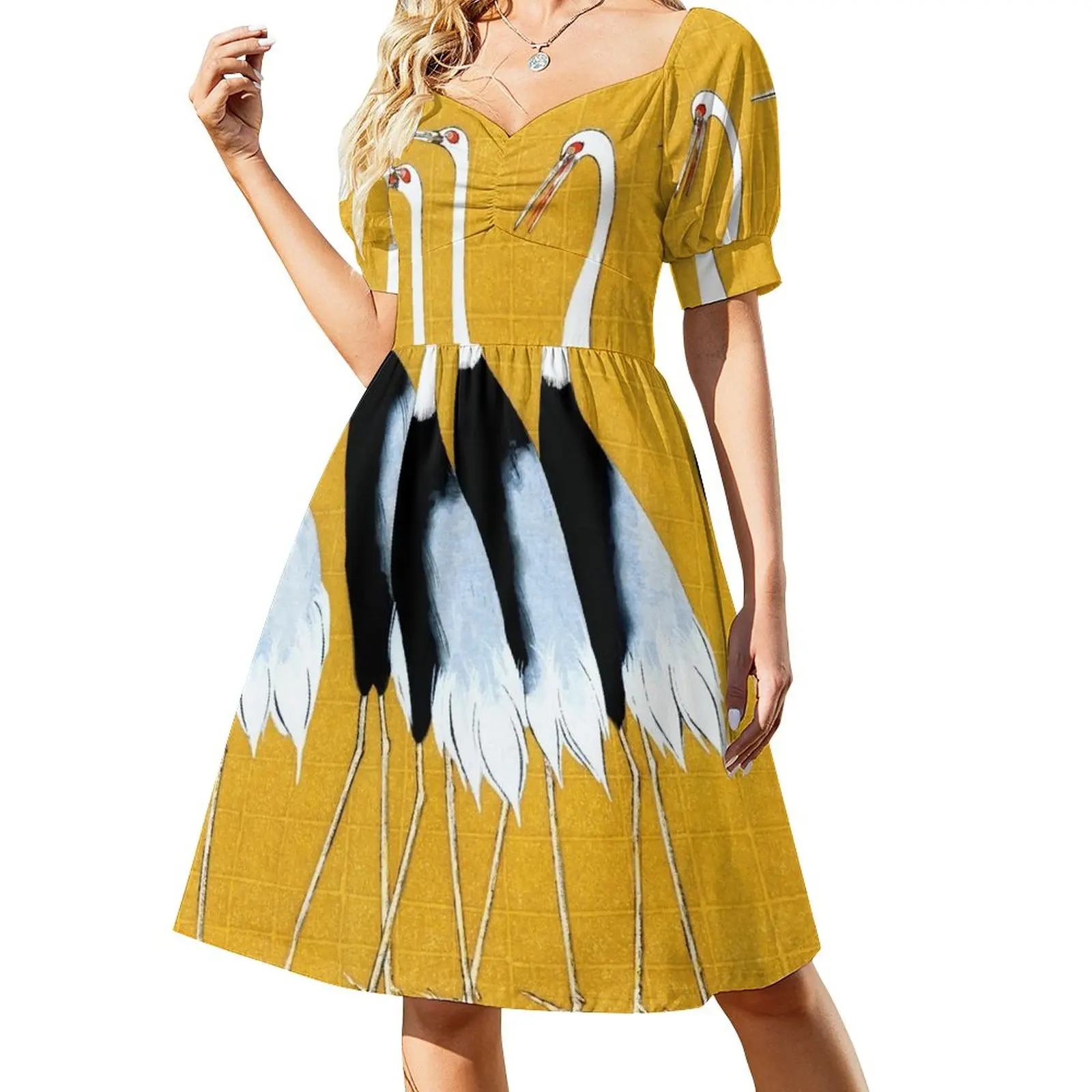 Flock of Japanese red crown crane Ogata Korin Sleeveless Dress summer ...