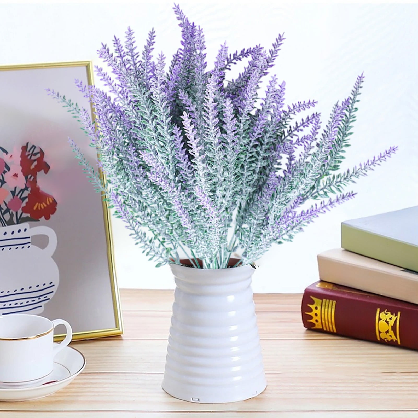 Flocked Artificial Lavender Flower Bouquet | Faux Roses Hydrangeas ...
