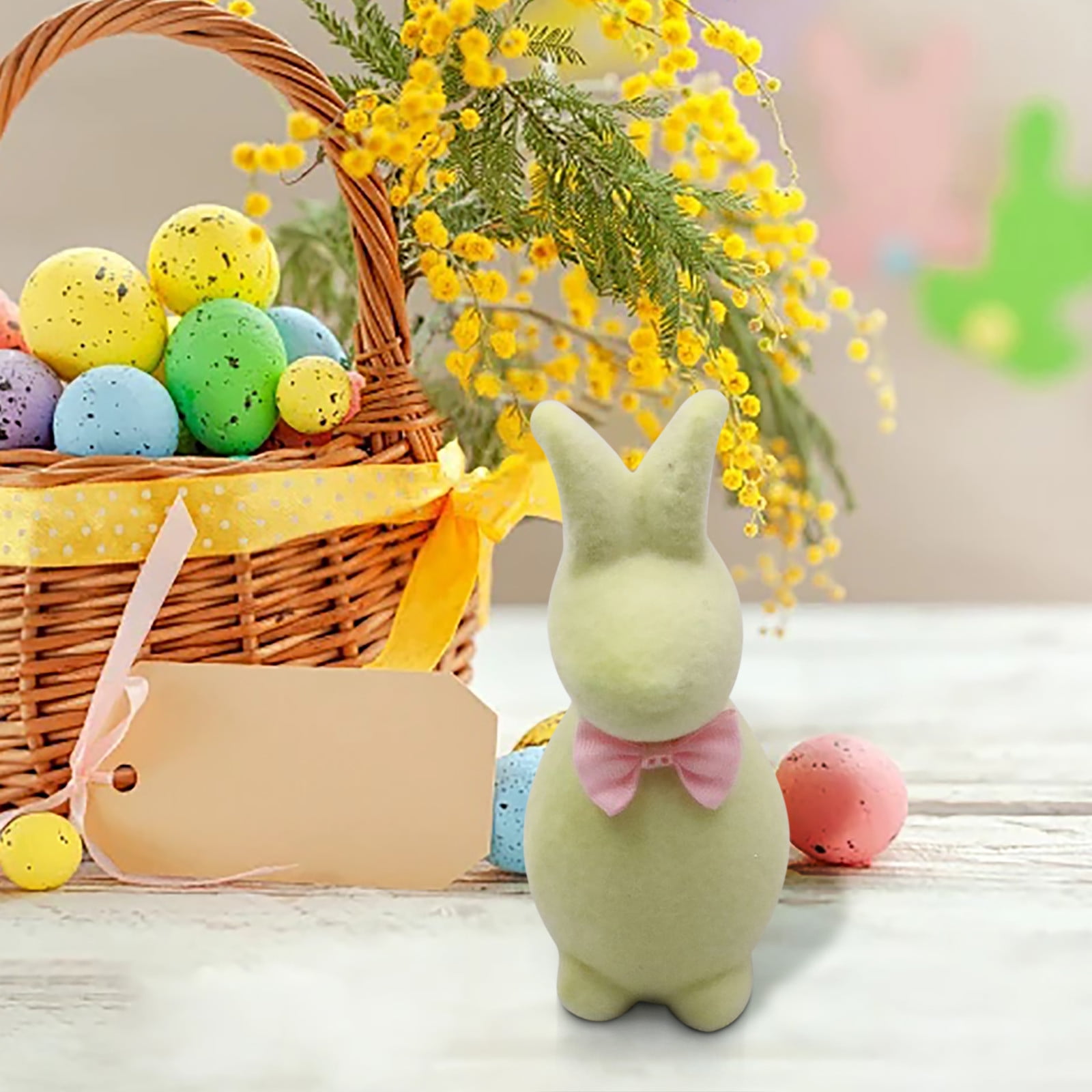 Flocked Bunny Easter Decor Flocked Bunny Figurines Statue with Bow Tie ...