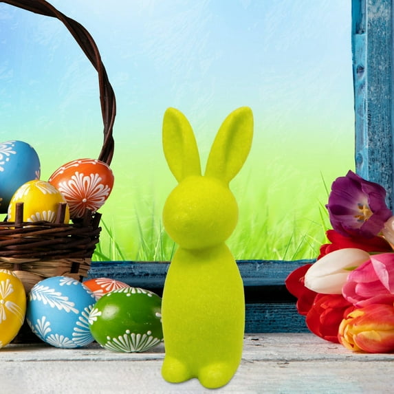 Flocked Bunny Easter Decorations Pastel Bunnies Figurines for Spring ...