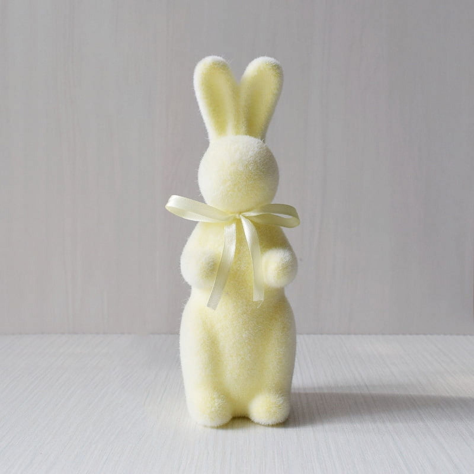 Flocked Bunny Figurine, 7.87" Flocking Rabbit with Bow Ornament for ...