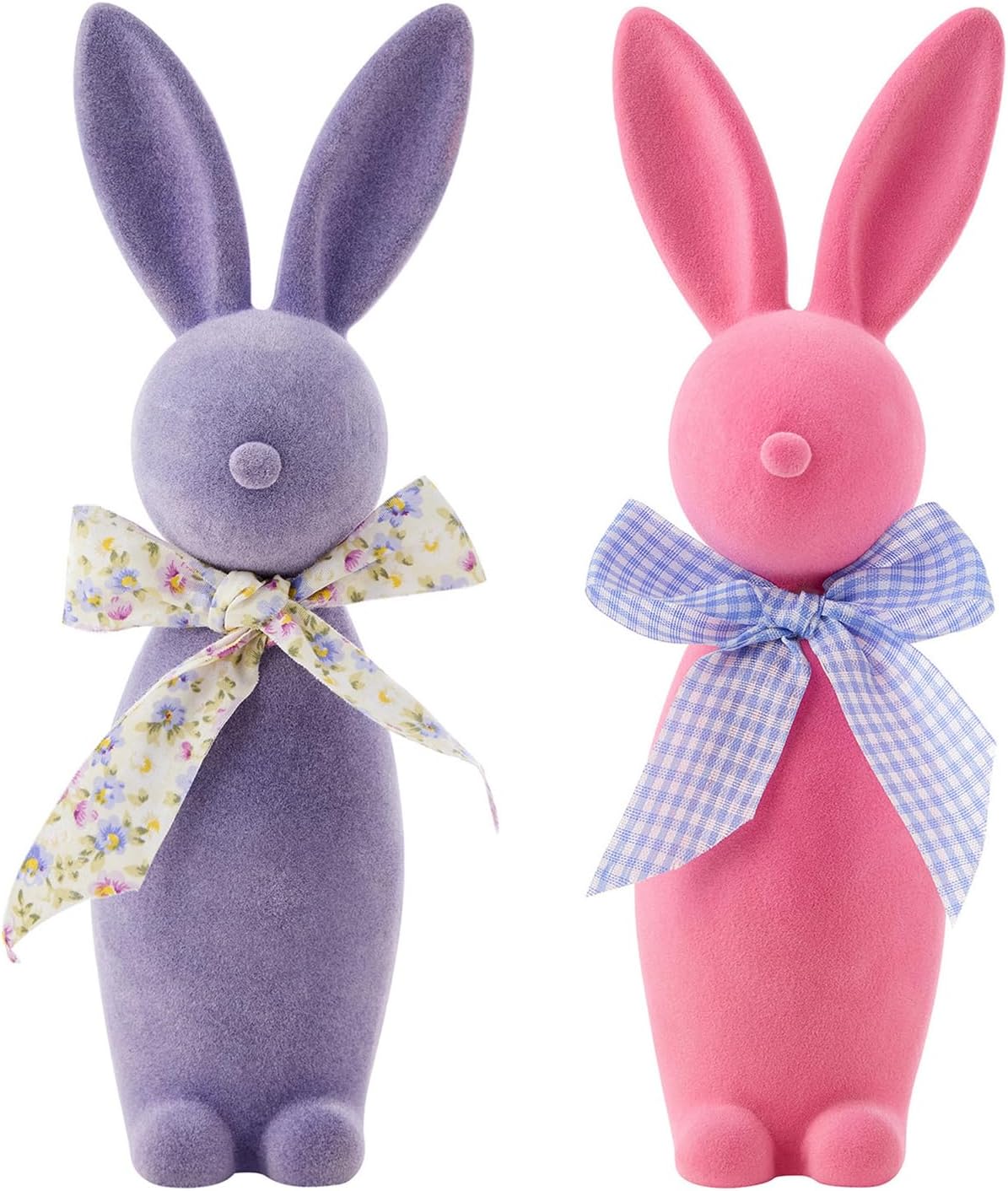 Flocked Bunny Figurine with Bowtie Flocking Rabbit Figures Tabletop ...