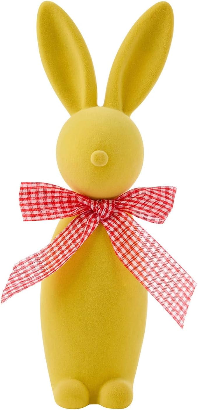 Flocked Bunny Figurine with Bowtie Flocking Rabbit Figures Tabletop ...
