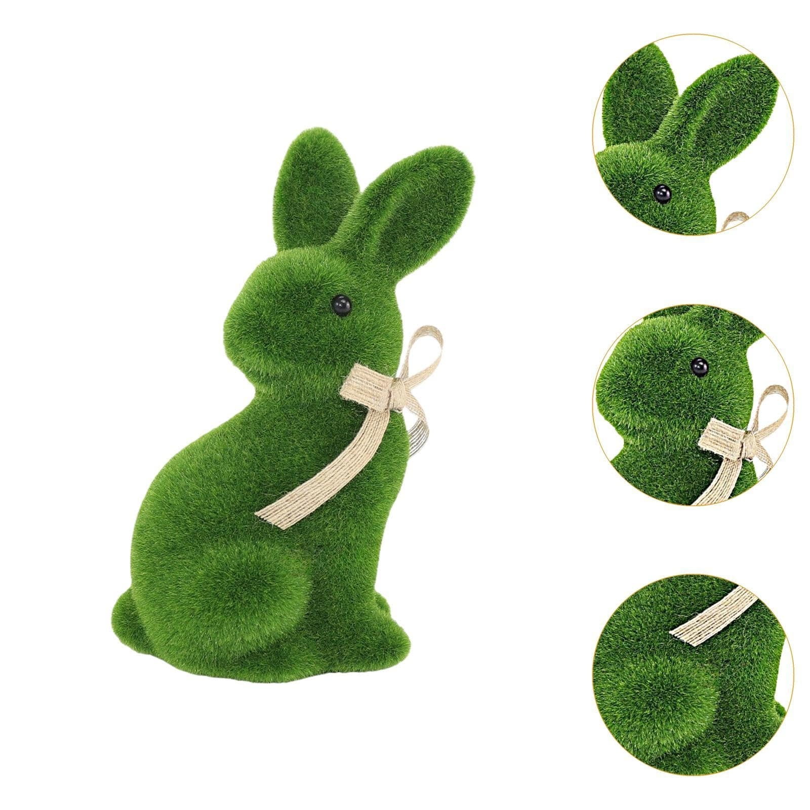 Flocked Bunny Figurines - Artificial Green Rabbits for Easter Tabletop ...