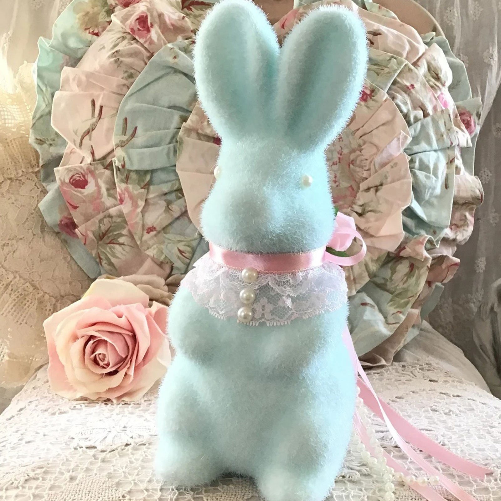 Flocked Bunny Statues - Easter Rabbit Figurines for Kids, Spring ...