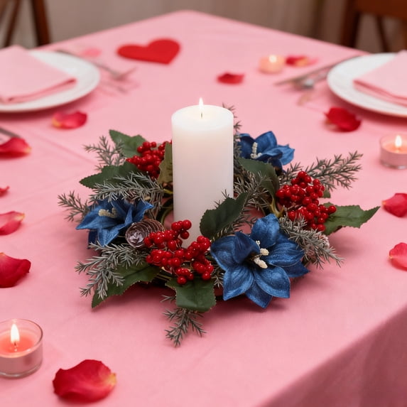 Flocked Candle Ring,Artificial Norfolk Pine and Berry Candle Rings, for ...