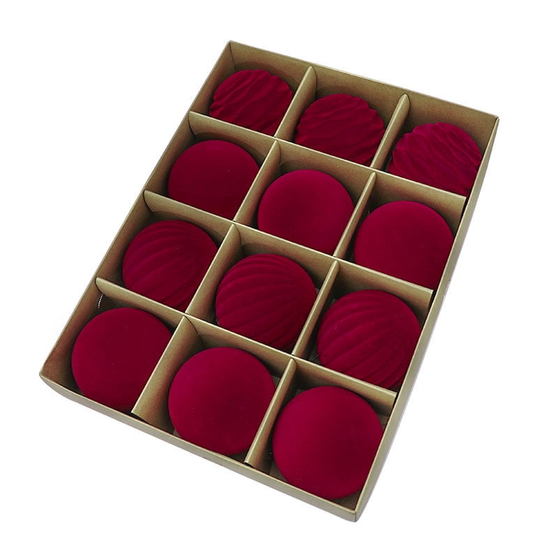 Flocked Christmas Ball Ornaments, Velvet Texture Plastic Hanging Balls ...