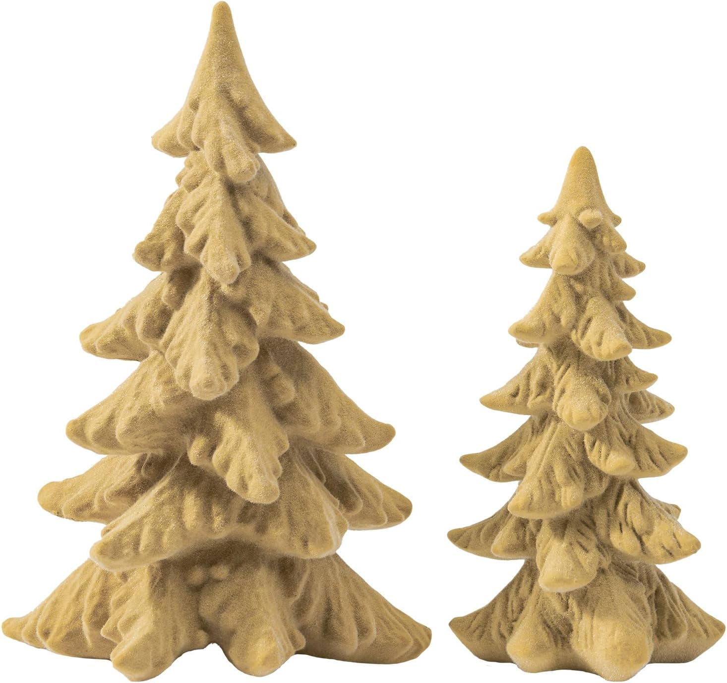 Flocked Christmas Tree Figurines, Small Desk Christmas Tree Set of 2 ...