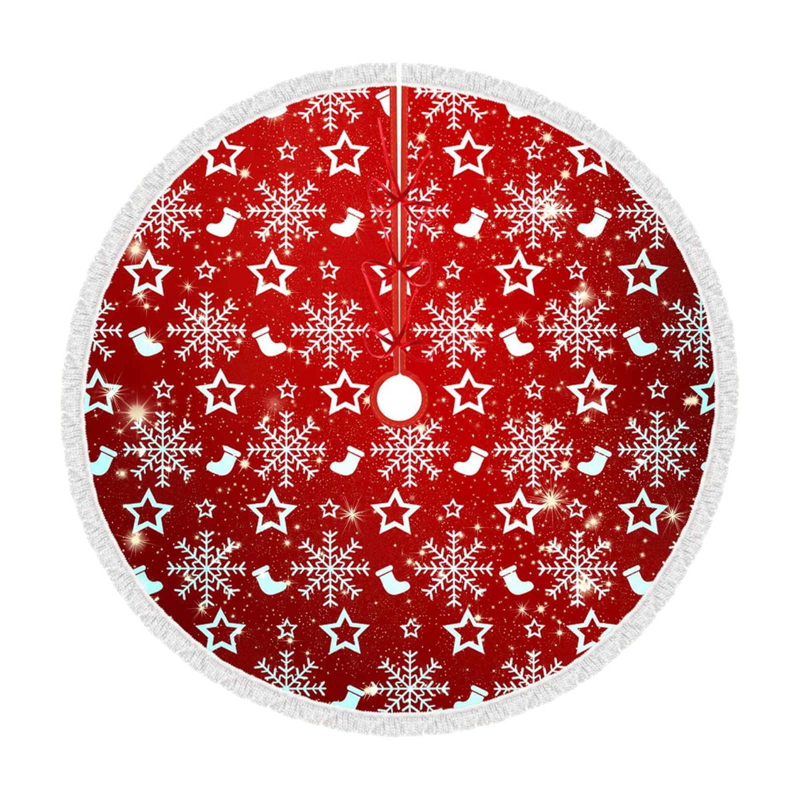 Flocked Christmas Tree Skirt Round Snowflake Design Holiday Party Decor ...