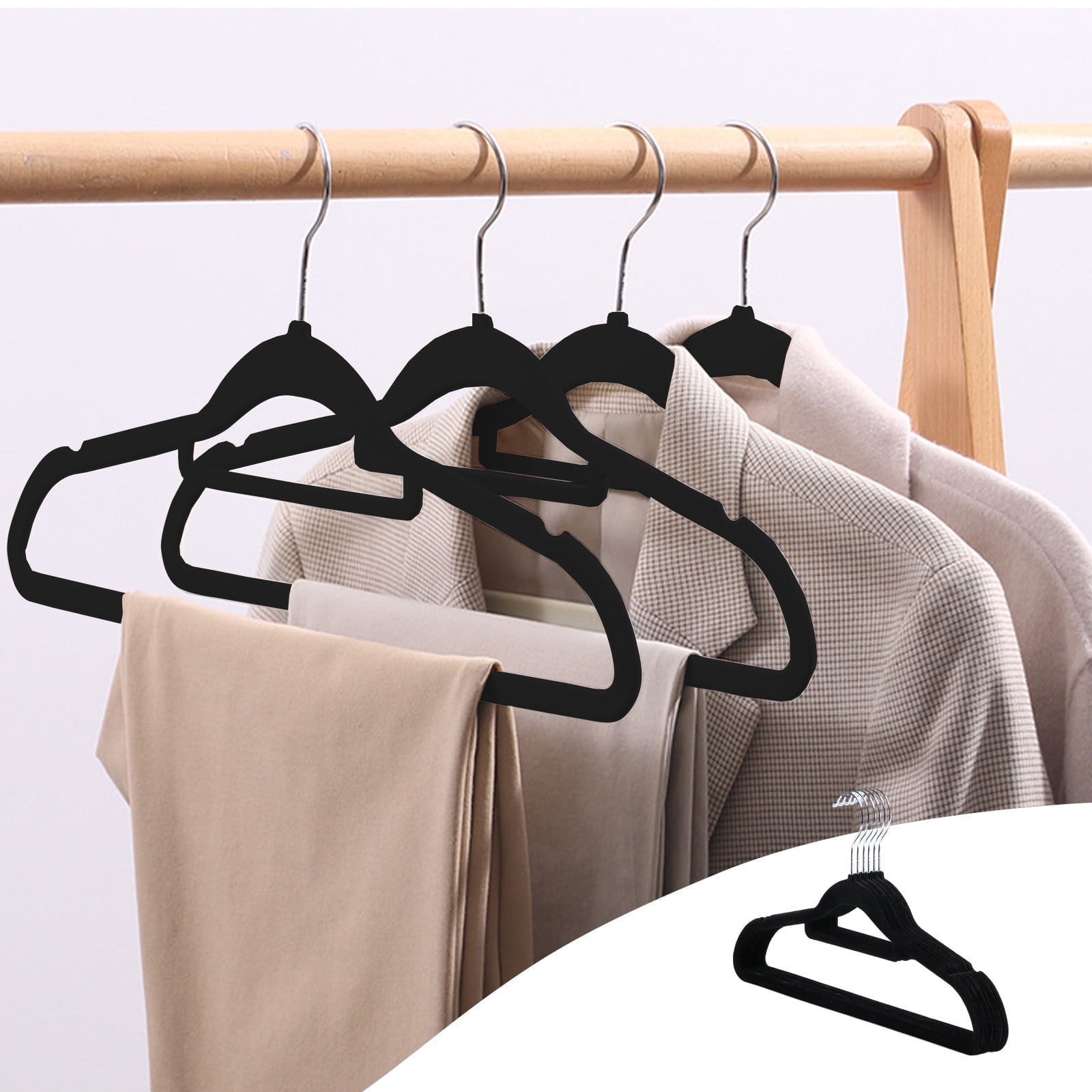Flocked Clothes Hangers 10-Pack Non-Slip Black White Gray Pink Plastic ...