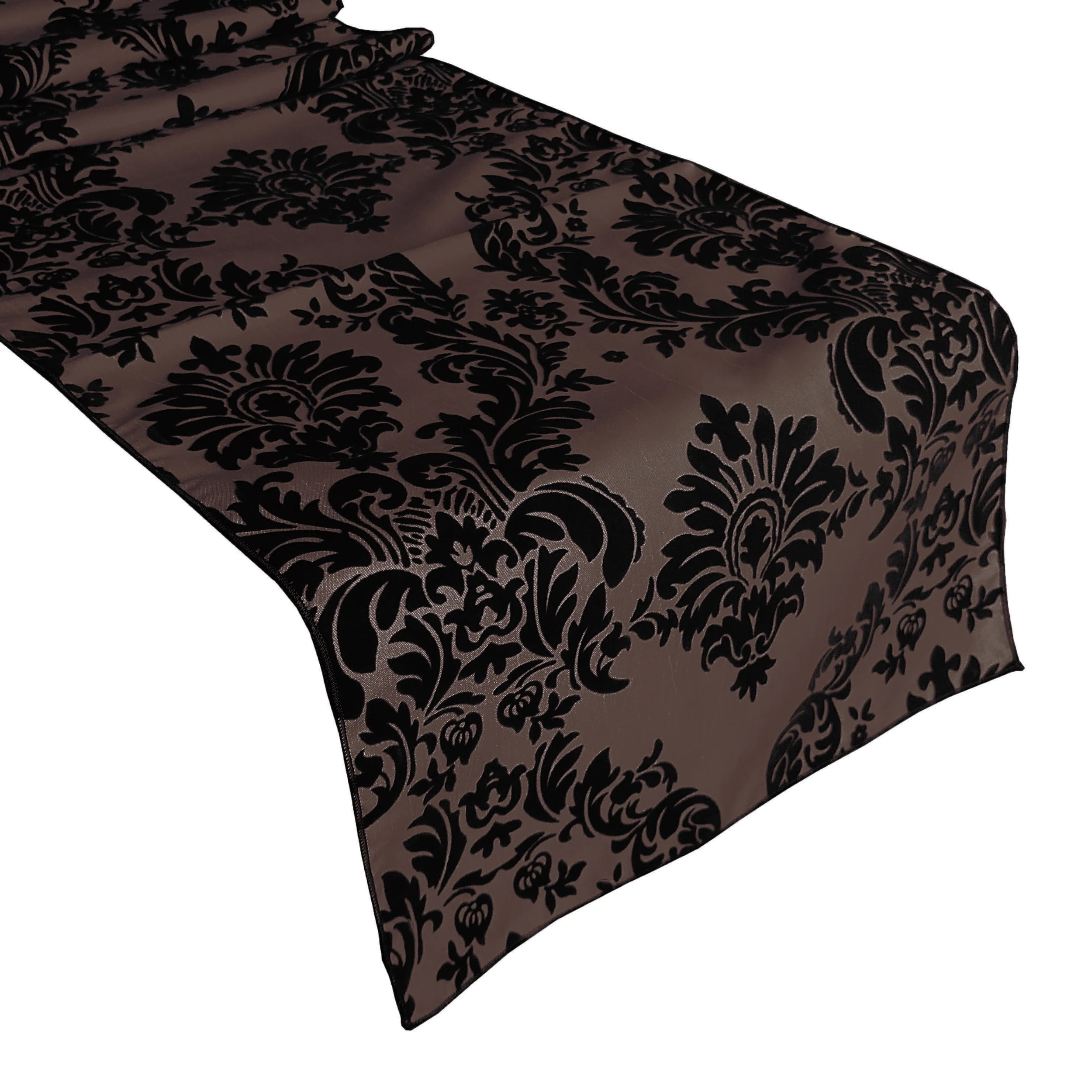 Flocked Damask Table Runner Black on Brown - Walmart.com