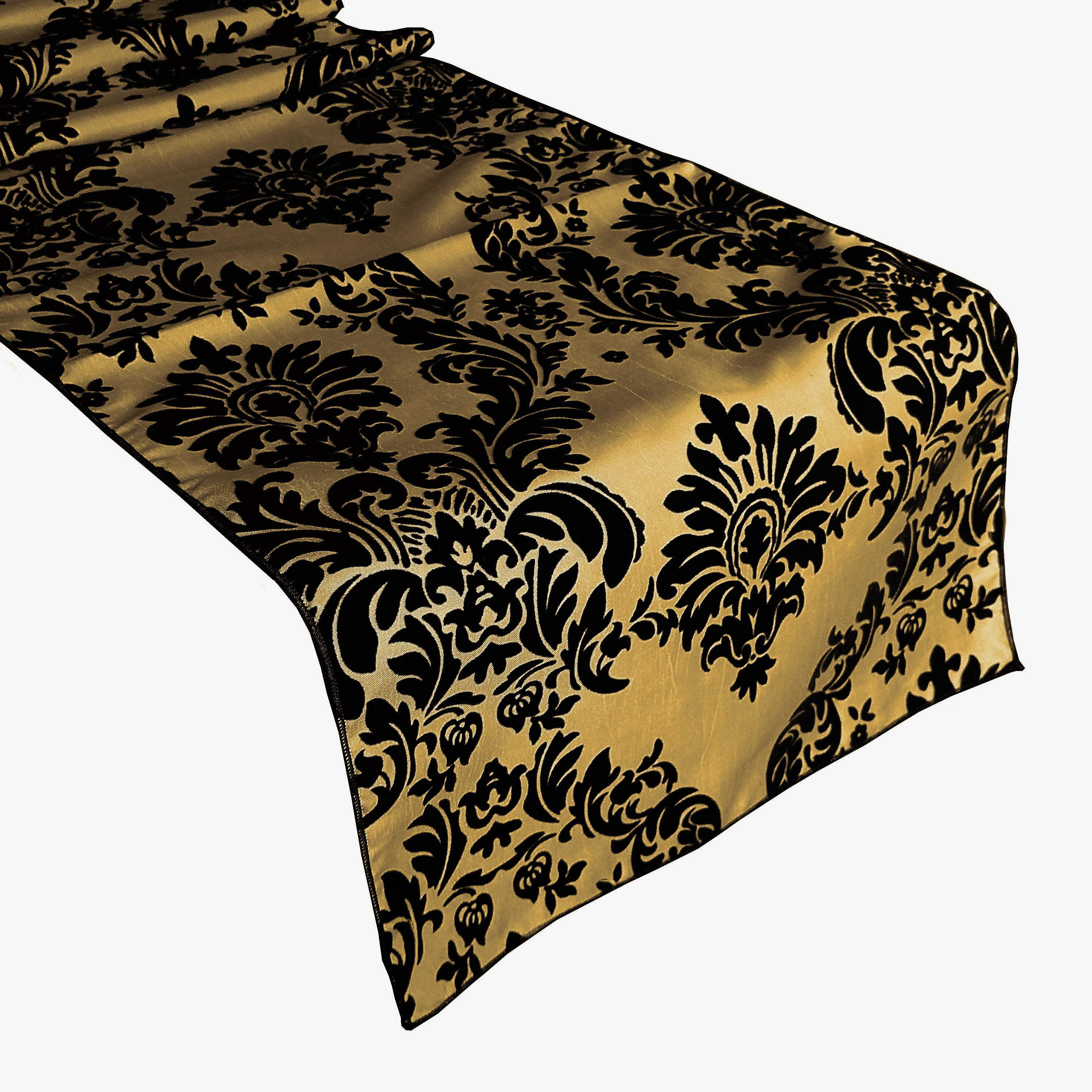 Flocked Damask Table Runner Gold - Walmart.com